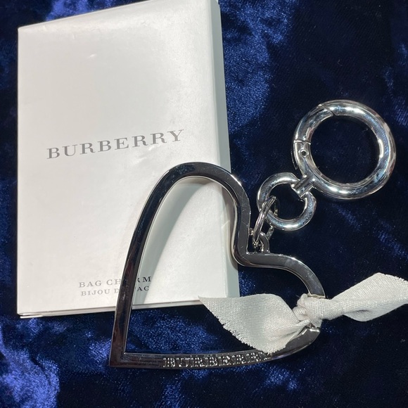 Burberry | Accessories | Burberry Silver Heart Keychain Bag Charm ...